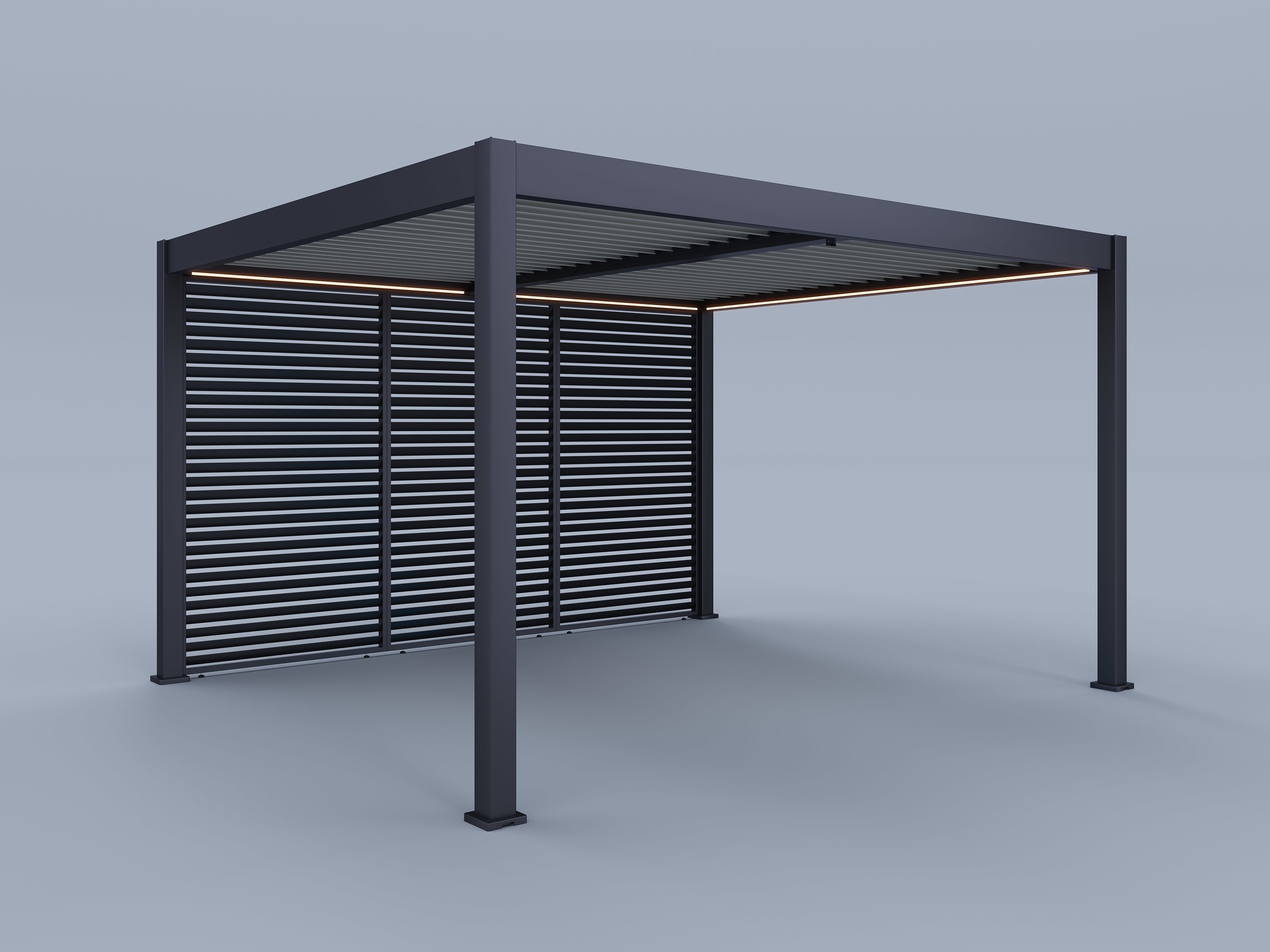 12'x14' Suprema Pergola, Light Gray Louver, Lighting with (3) 14' Fixe