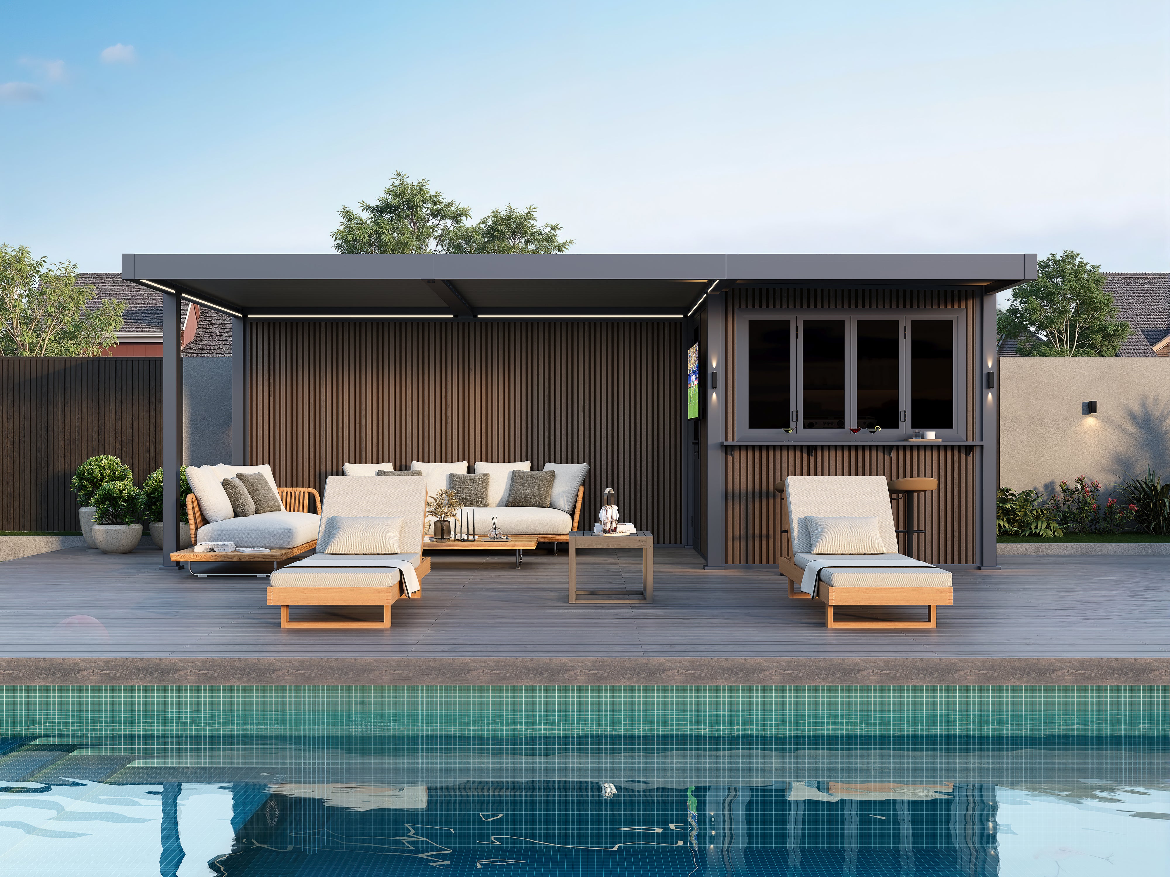 Riviera | Louvered Pergola & Lounge Space | Paragon Outdoor